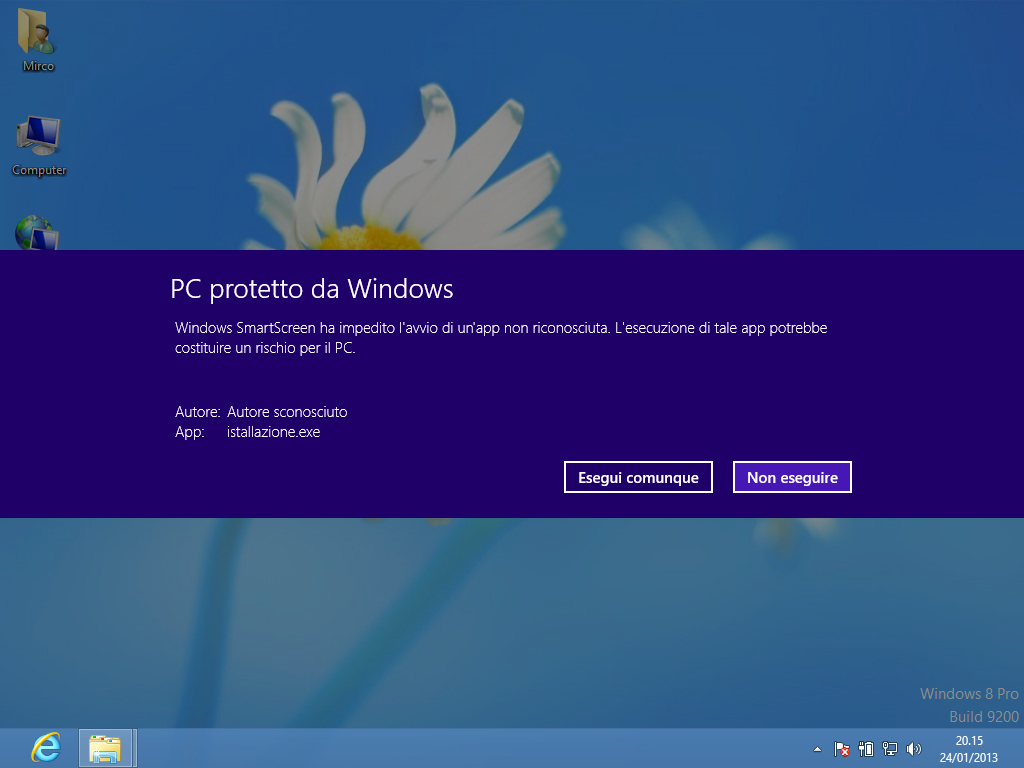 Windows SmartScreen ha impedito l'avvio di un'app non riconosciuta ...
